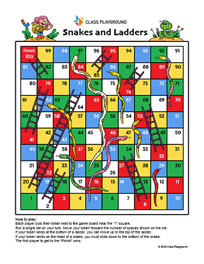 Printable Snakes And Ladders Game Class Playground