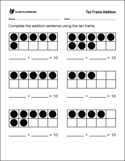 Printable Ten Frame Addition Worksheet Class Playground